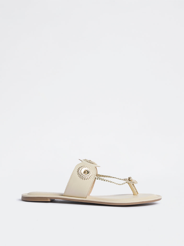 Buy LUNA BLU Ivory Braided Kolhapuri Sandals from Westside