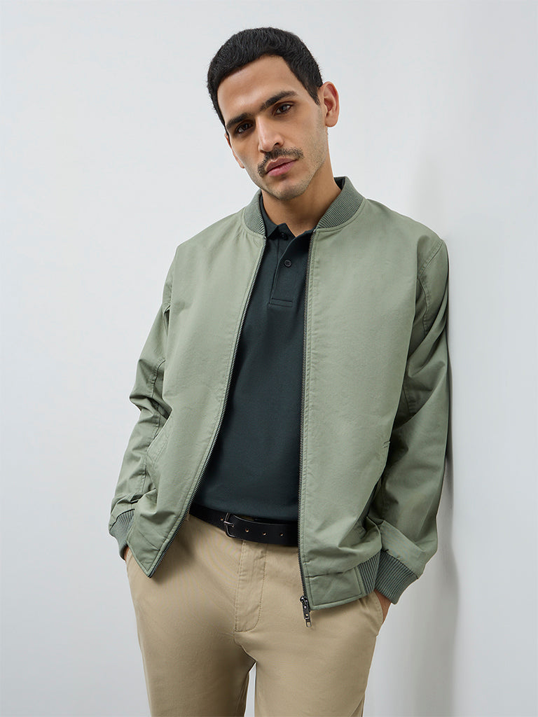 Buy WES Casuals Sage Solid Relaxed-Fit Cotton Jacket from Westside