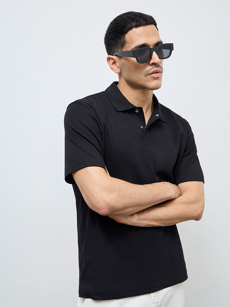 Buy WES Casuals Black Textured Slim-Fit T-Shirt from Westside