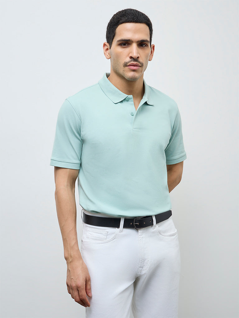 Buy WES Casuals Mint Solid Relaxed-Fit Cotton-Blend Polo T-Shirt from ...