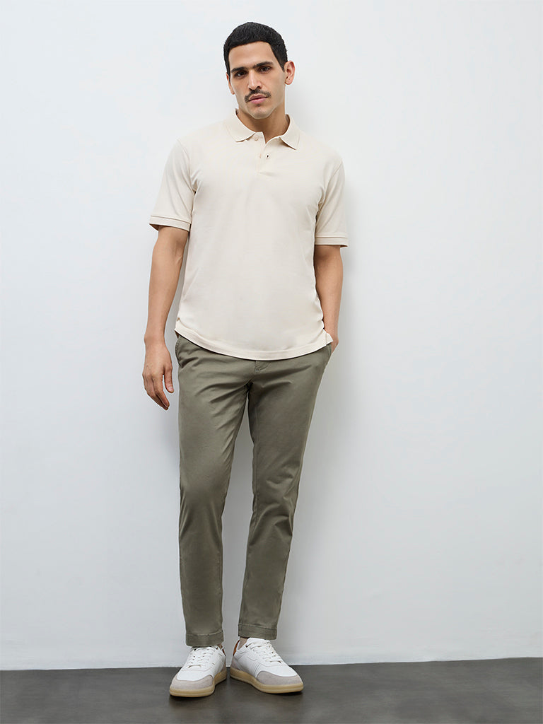 Buy WES Casuals Beige Relaxed-Fit Cotton-Blend Polo T-Shirt from Westside