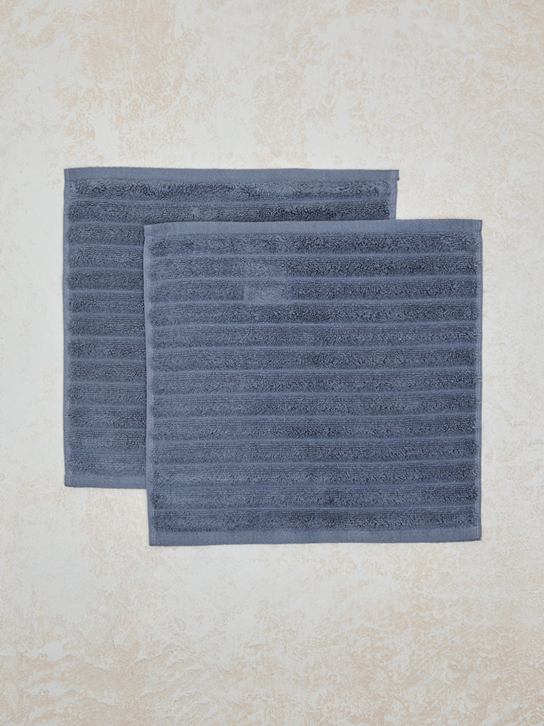 Buy Westside Home Dark Blue Self-Striped Face Towel (Set of 2) from ...