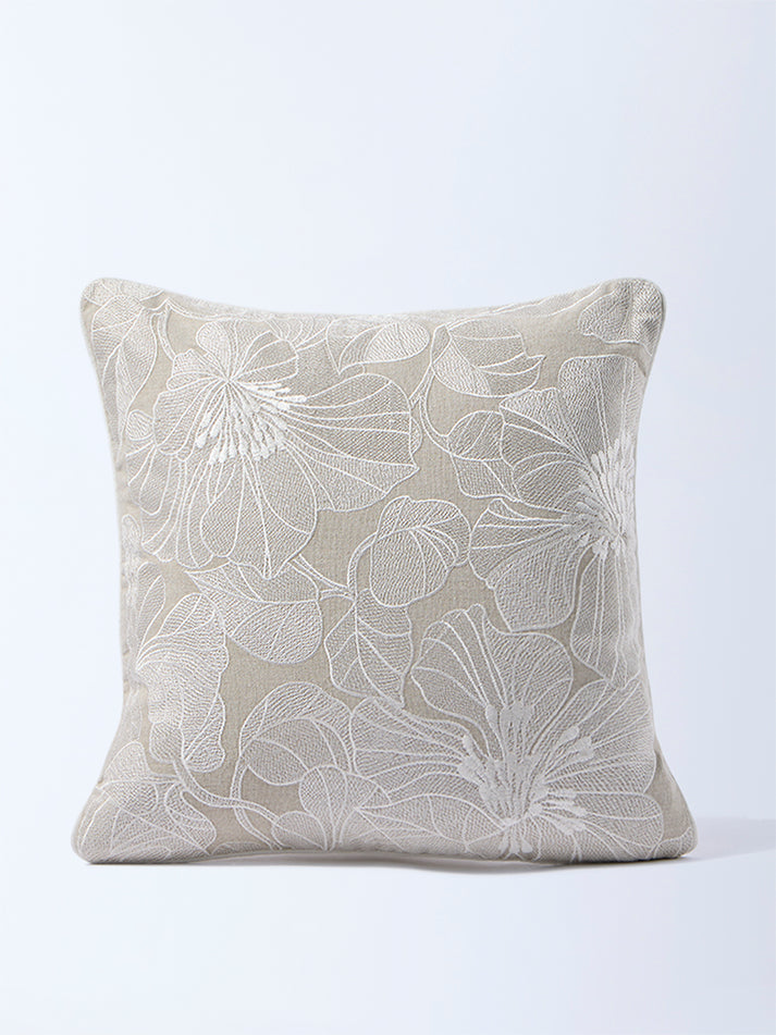 Buy Westside Home Beige Floral Embroidered Cushion Cover from Westside