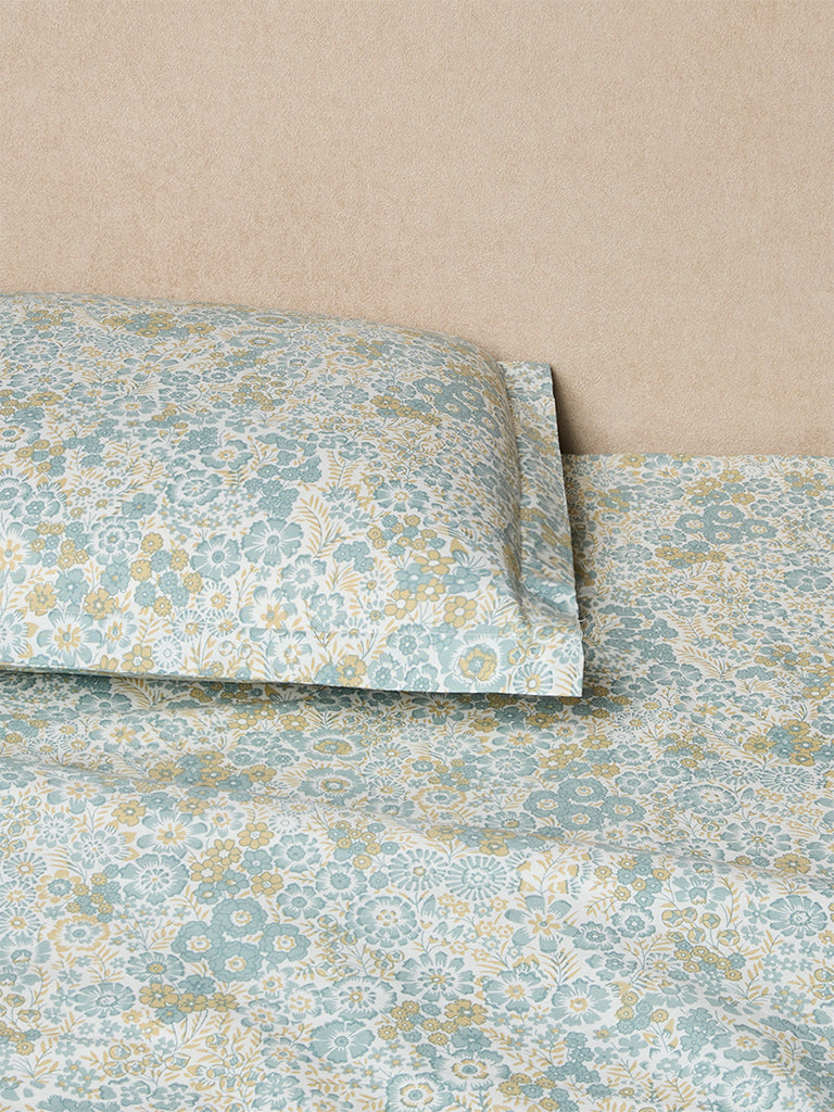 Buy Westside Home Dusty Blue Floral Printed King Bed Sheet Set from ...
