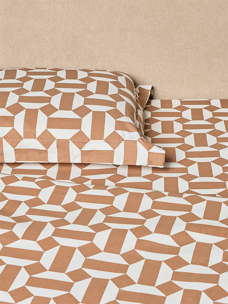 Buy Westside Home Brown Geometric Design Queen Bed Sheet Set from Westside