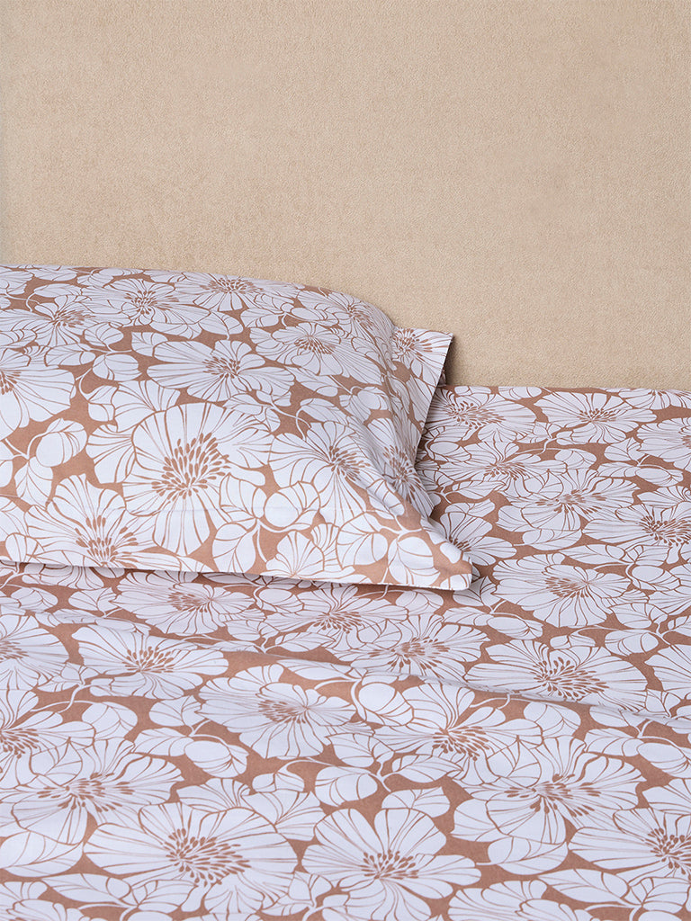 Buy Westside Home Brown Floral Pattern Queen Bed Sheet Set from Westside