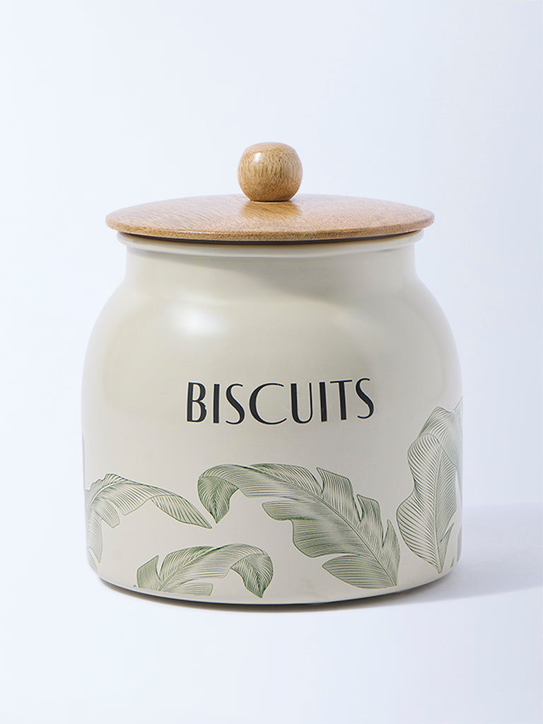 Buy Westside Home Ivory Leaf Design Biscuits Jar from Westside