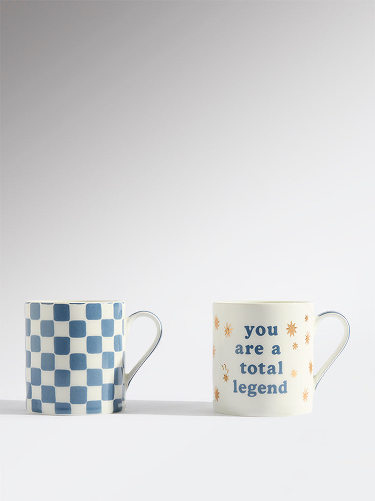 Buy Westside Home Blue and Gold Printed Mugs (Set of 2) from Westside