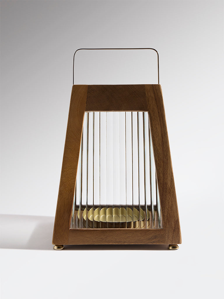 Buy Westside Home Dark Brown Ribbed-Textured Wooden Lantern from Westside