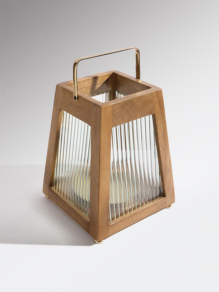 Buy Westside Home Dark Brown Ribbed-Textured Wooden Lantern from Westside