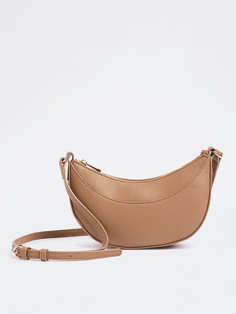 Buy Westside Brown Textured Crescent Sling Bag from Westside