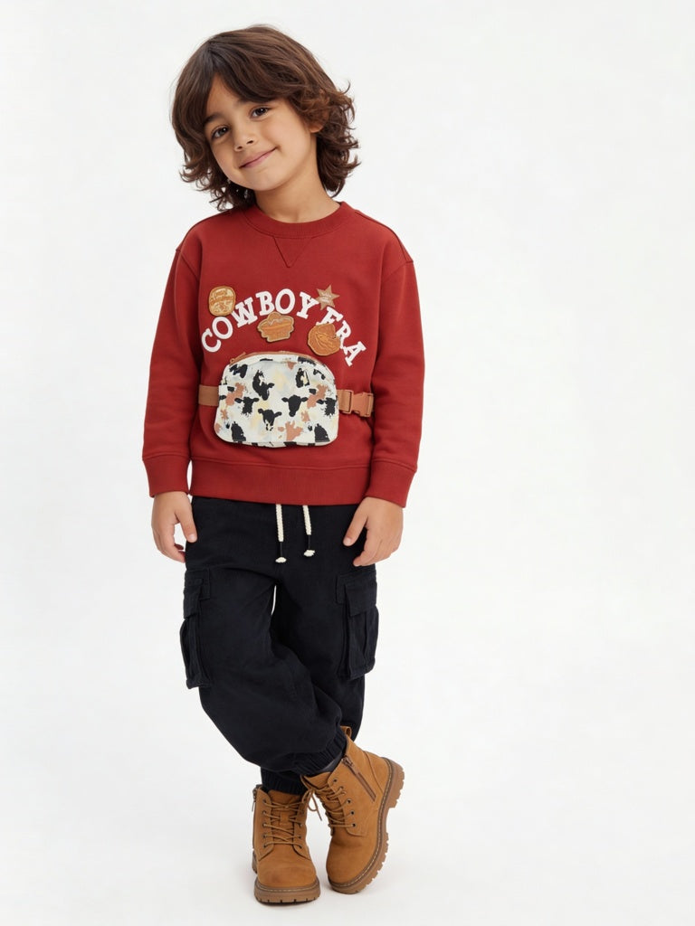 Buy HOP Kids Boys Rust Pouch Detailed Cotton-Blend Sweatshirt from Westside