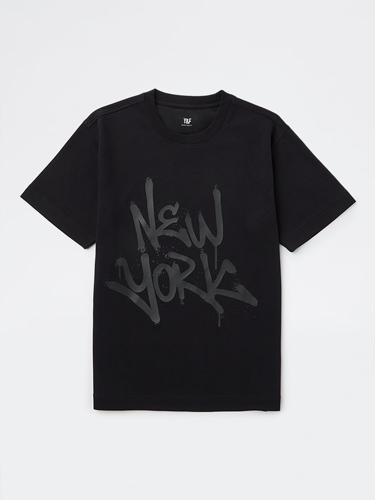 Buy Y&F Kids Boys Black Printed Cotton-Blend T-Shirt from Westside
