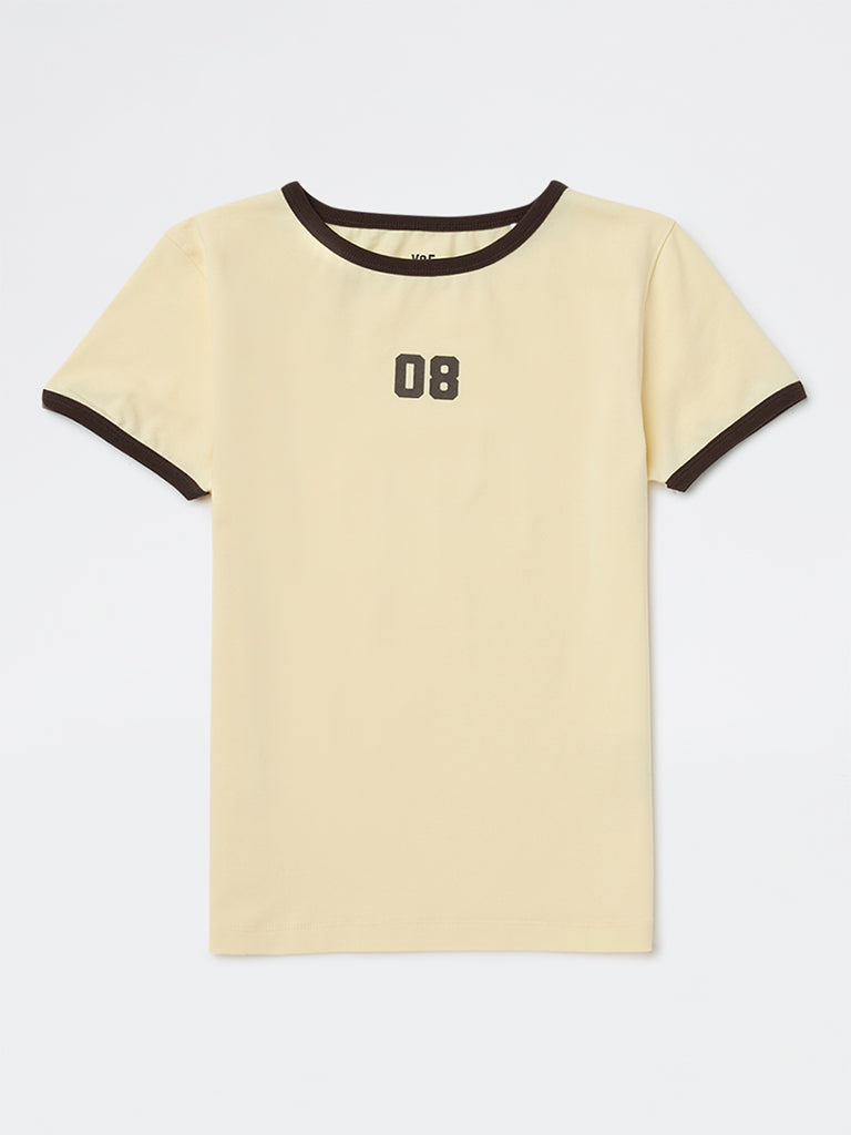 Buy Y&F Kids Girls Cream Printed Cotton-Blend T-Shirt from Westside
