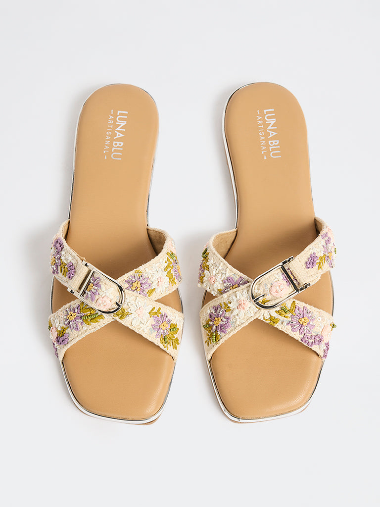 Buy LUNA BLU Lilac Floral Embroidered Slides from Westside
