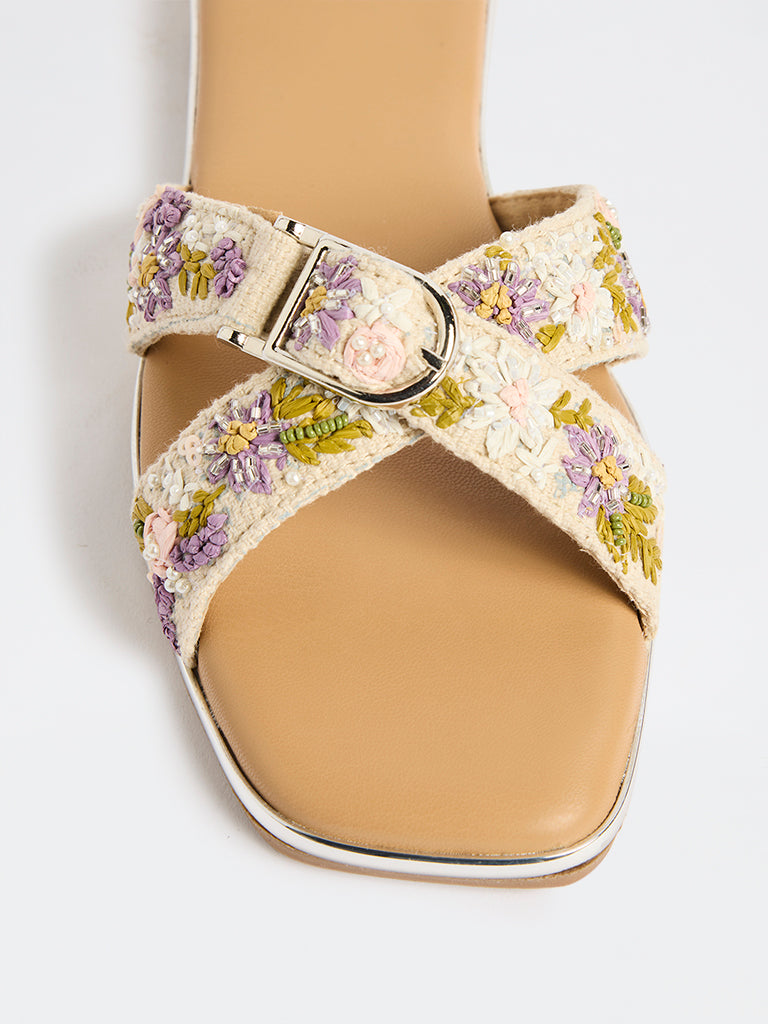 Buy LUNA BLU Lilac Floral Embroidered Slides from Westside