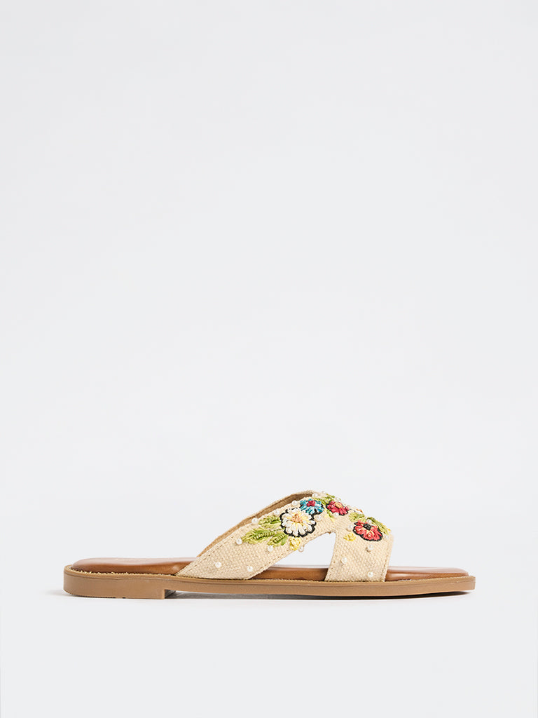 Buy LUNA BLU Multicolour Floral Embroidered Slides from Westside