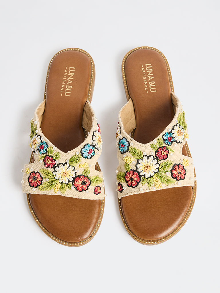 Buy LUNA BLU Multicolour Floral Embroidered Slides from Westside