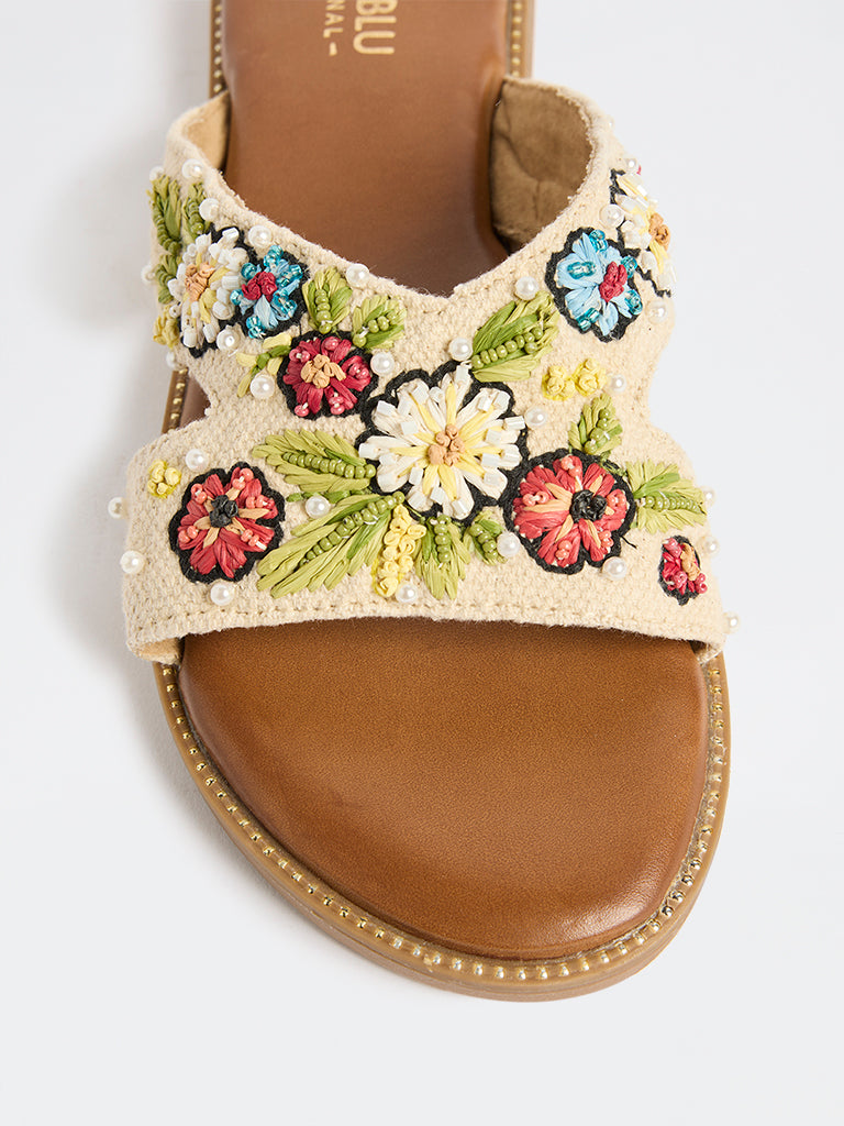 Buy LUNA BLU Multicolour Floral Embroidered Slides from Westside