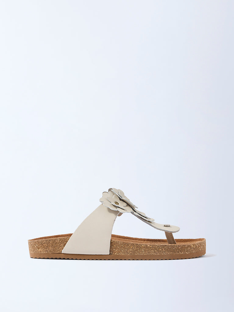 Buy LUNA BLU Ivory Floral Thong-Strap Leather Sandals from Westside