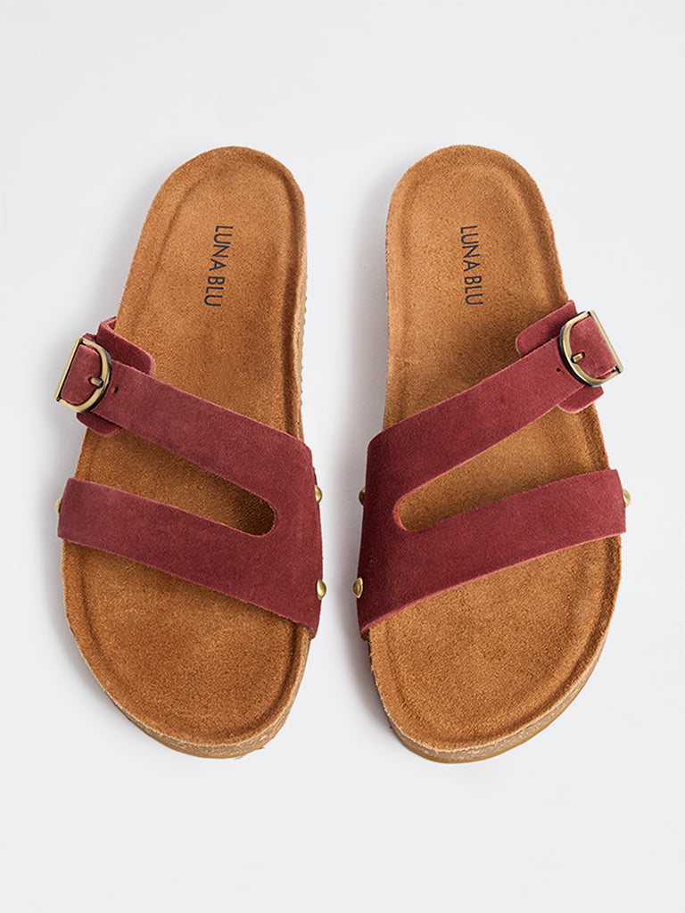 Buy LUNA BLU Burgundy Buckle-Detailed Slip-On Sandals from Westside
