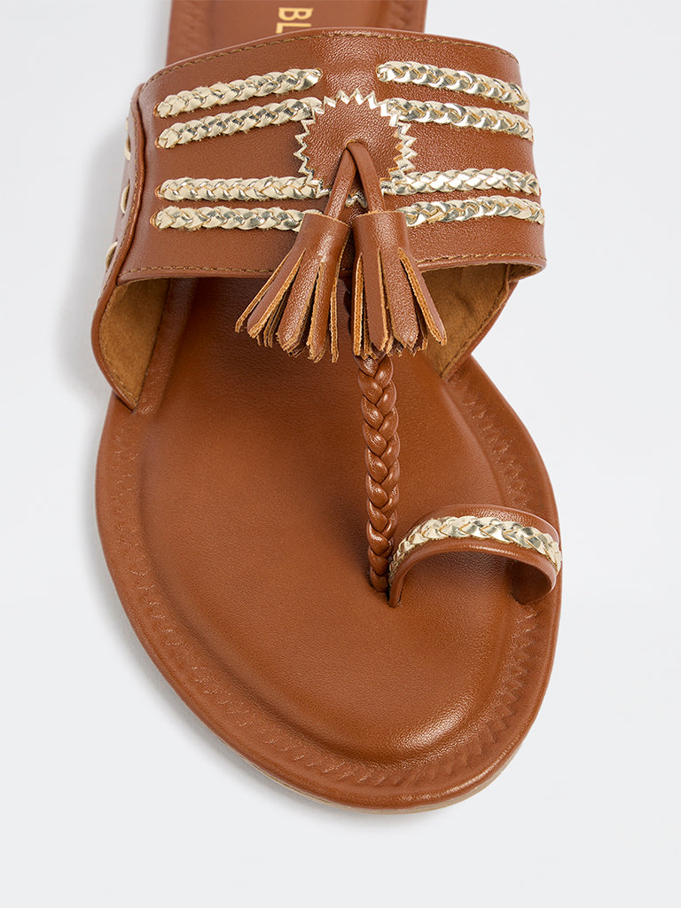Buy LUNA BLU Tan Tassel Detailed Kolhapuri Sandals from Westside