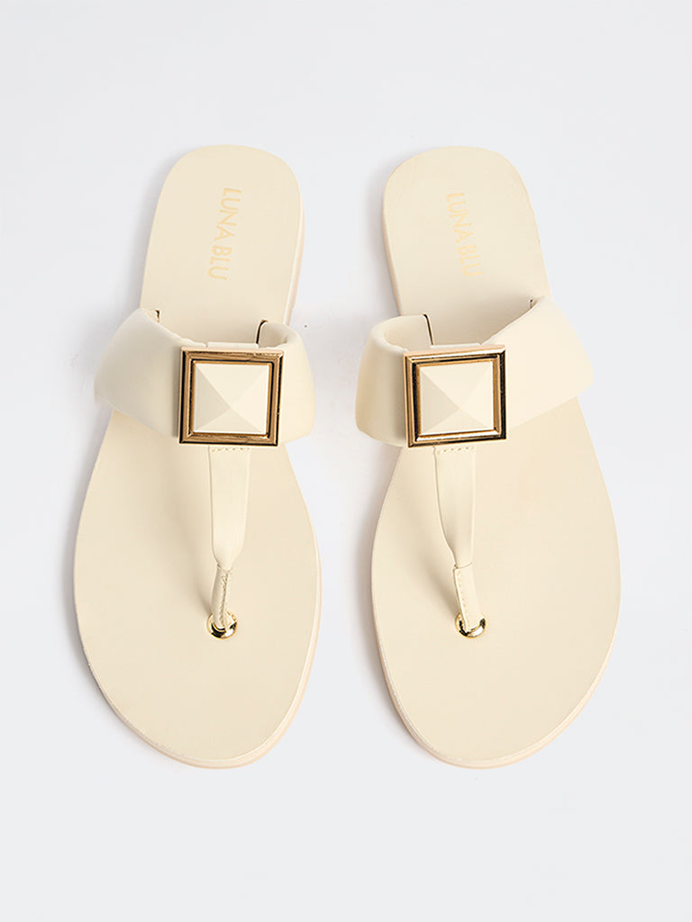 Buy LUNA BLU Ivory Toe-Loop Slides from Westside