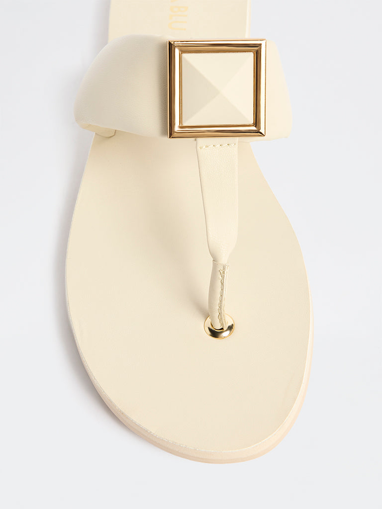 Buy LUNA BLU Ivory Toe-Loop Slides from Westside