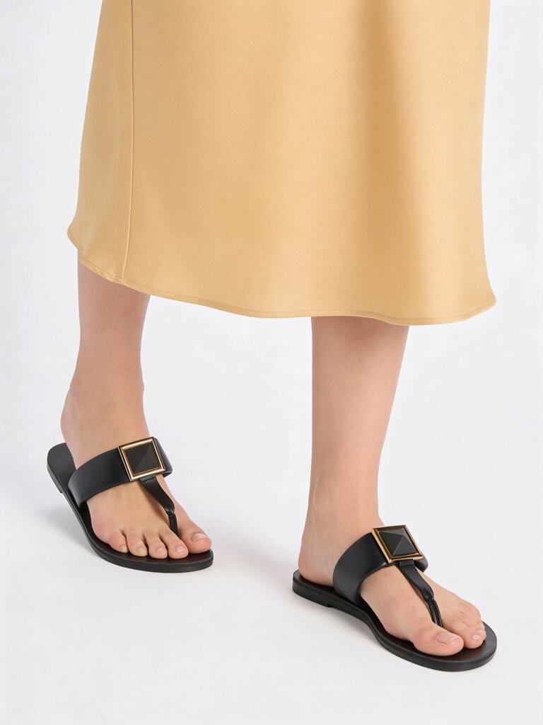 Buy LUNA BLU Black Toe-Loop Slides from Westside
