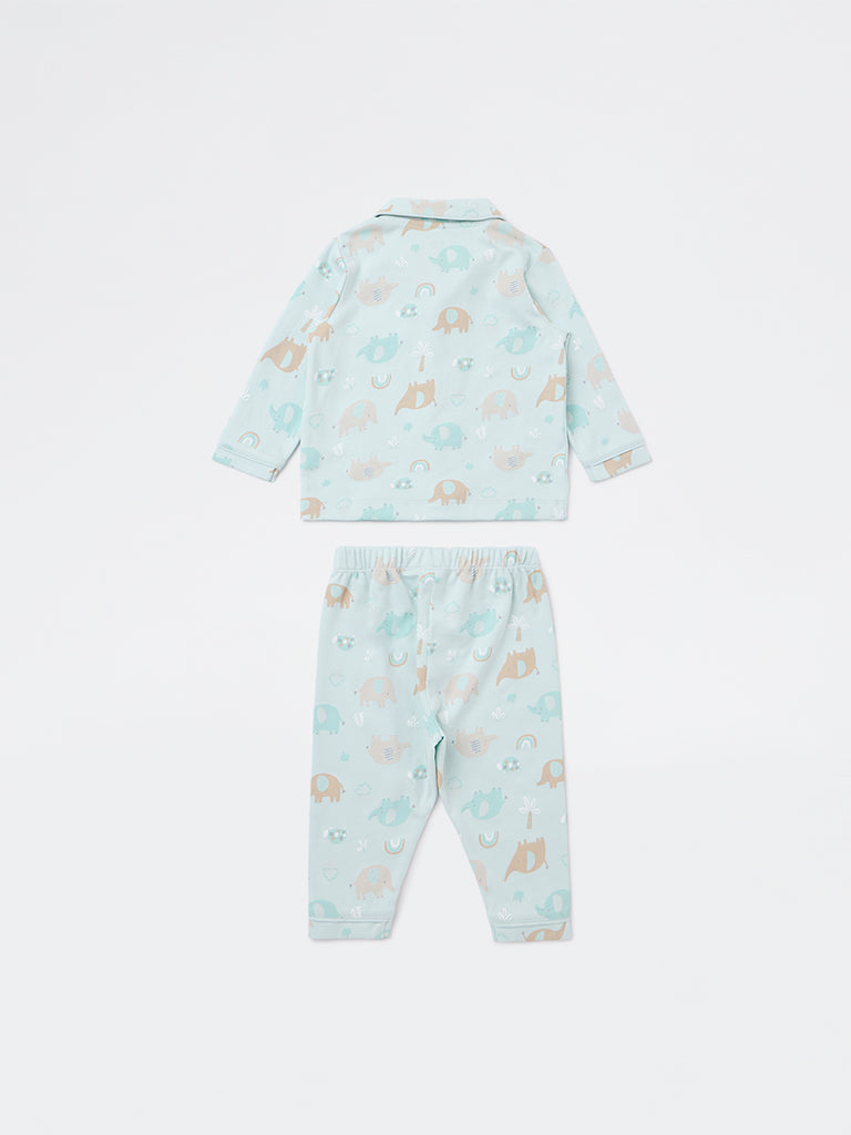 Buy HOP Baby Boys Sage Animal Printed Cotton Shirt and Pants Set from ...