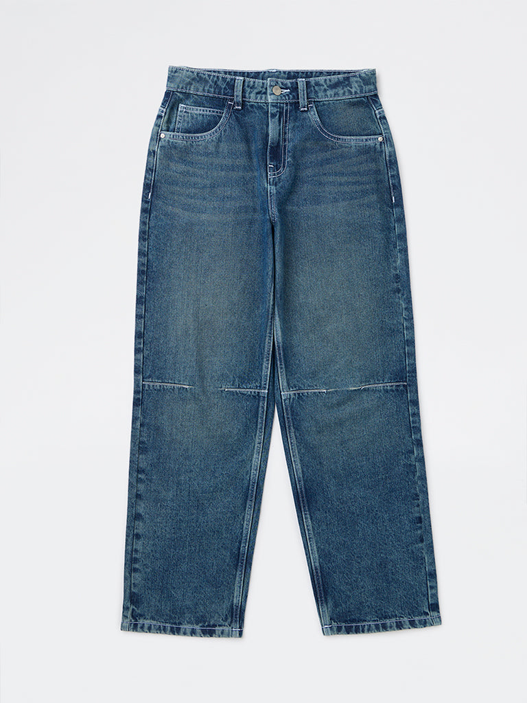 Buy Y&F Kids Boys Dark Blue Relaxed-Fit Mid-Rise Jeans from Westside
