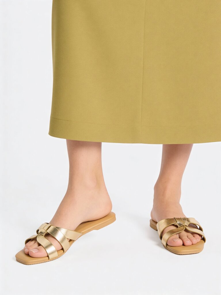 Buy LUNA BLU Gold Interwoven Strap Slides from Westside