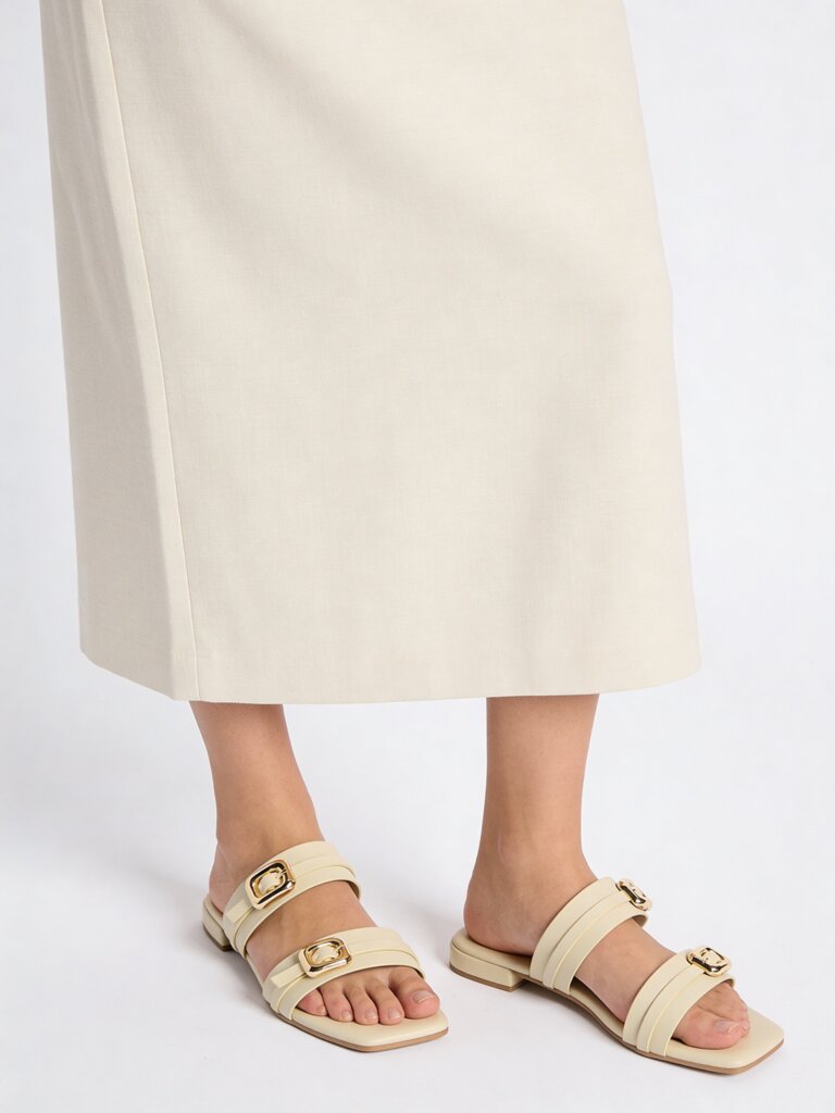 Buy LUNA BLU Ivory Buckle Detailed Slides from Westside