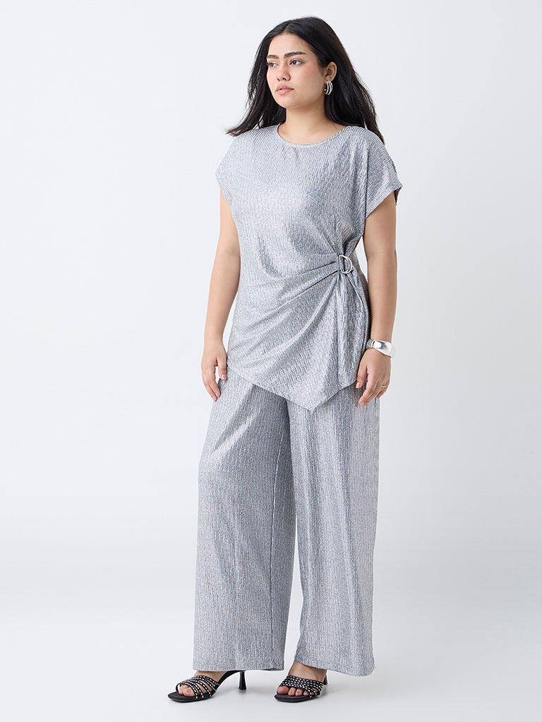 Buy Gia Silver Shimmer Detailed High-Rise Pants from Westside