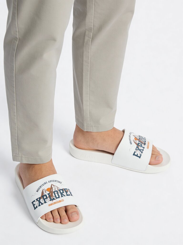 Buy SOLEPLAY White Graphic Design Pool Slides from Westside