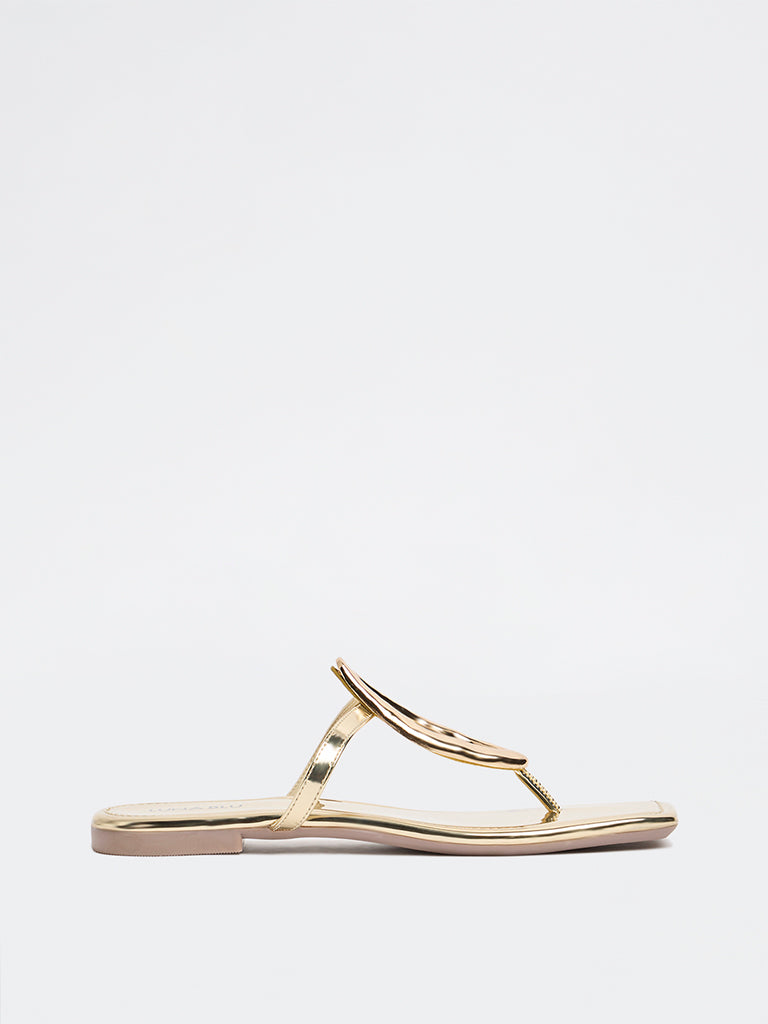 Buy LUNA BLU Golden Metallic Detailed Slides from Westside
