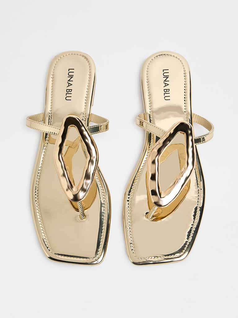 Buy LUNA BLU Golden Metallic Detailed Slides from Westside