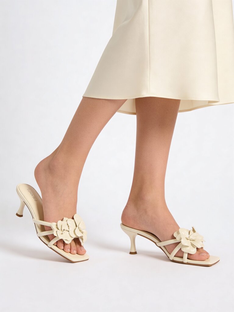 Buy LUNA BLU Ivory Floral Design Heel Sandals from Westside