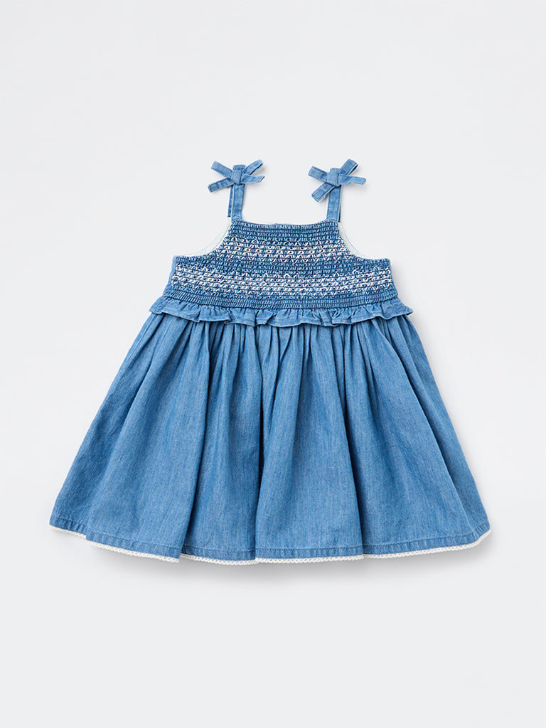 Buy HOP Baby Girls Blue Smocked A-Line Cotton Dress from Westside