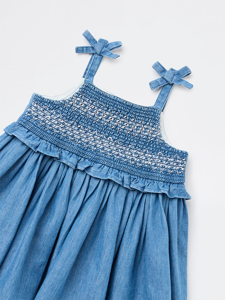 Buy HOP Baby Girls Blue Smocked A-Line Cotton Dress from Westside