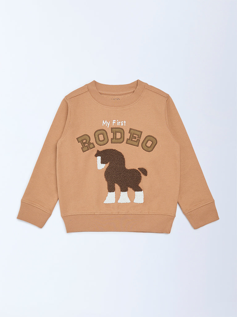 Buy HOP Kids Boys Brown Animal Design Cotton-Blend Sweatshirt from Westside
