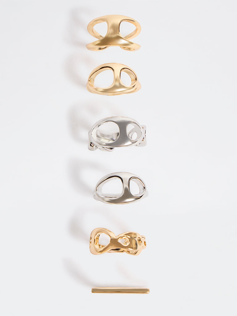 Buy Westside Accessories Gold and Silver Rings - Pack of 6 from Westside