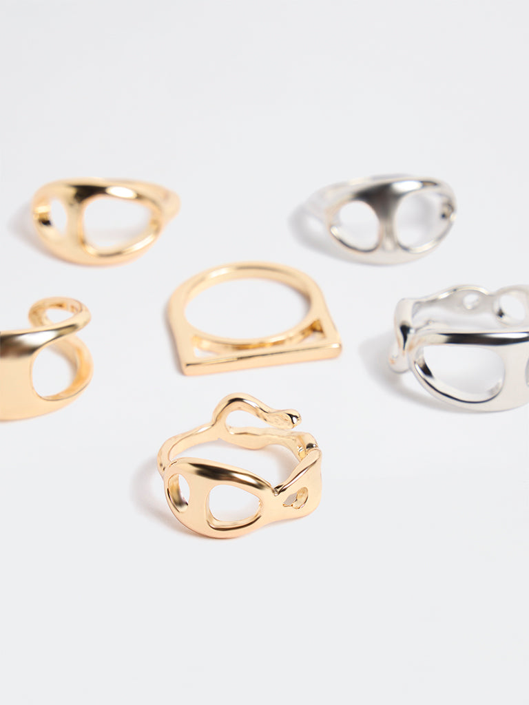 Buy Westside Accessories Gold and Silver Rings - Pack of 6 from Westside