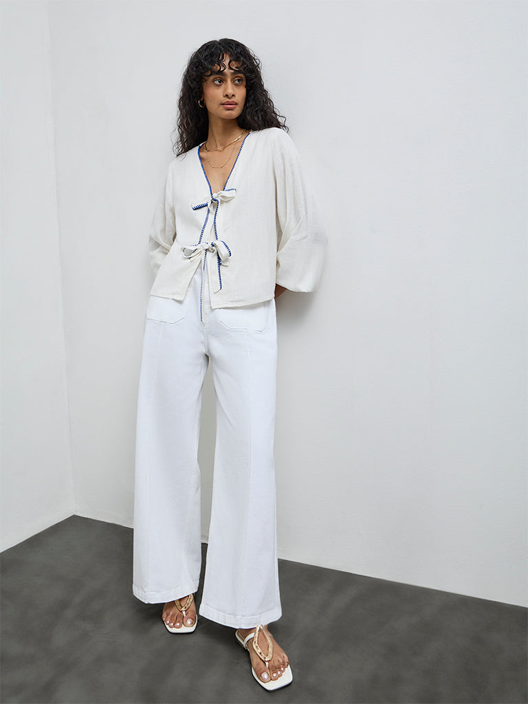 Buy LOV White Tie-Up Detailed Blouse from Westside