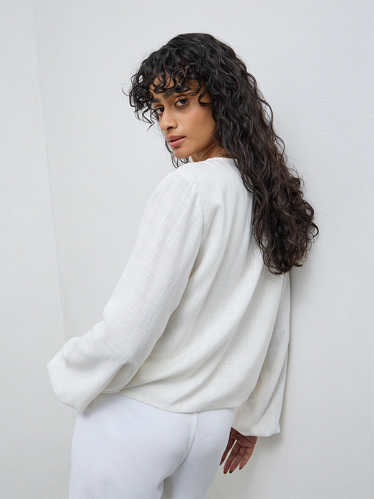 Buy LOV White Tie-Up Detailed Blouse from Westside
