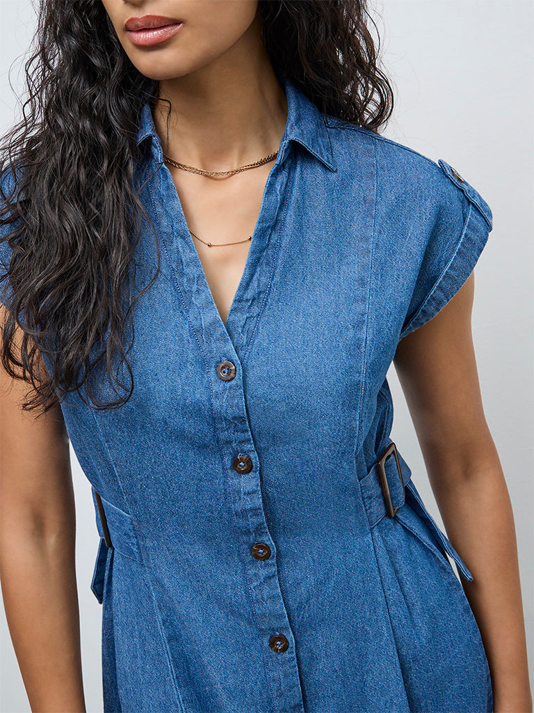 Buy LOV Blue Denim Shirt Dress from Westside