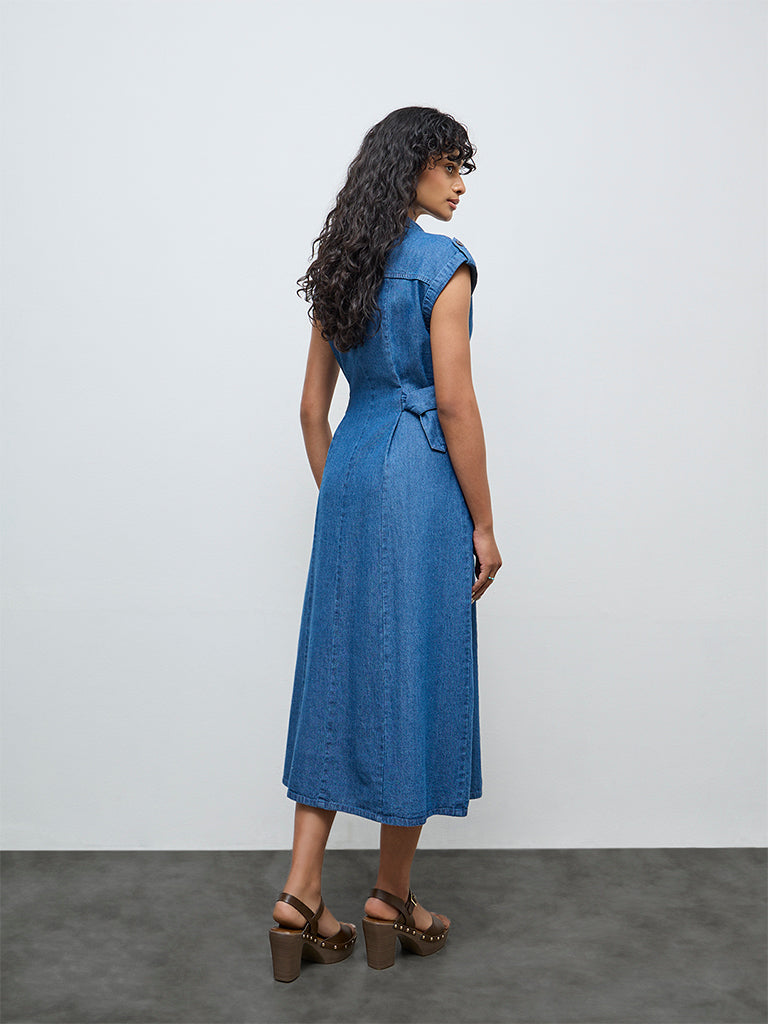 Buy LOV Blue Denim Shirt Dress from Westside