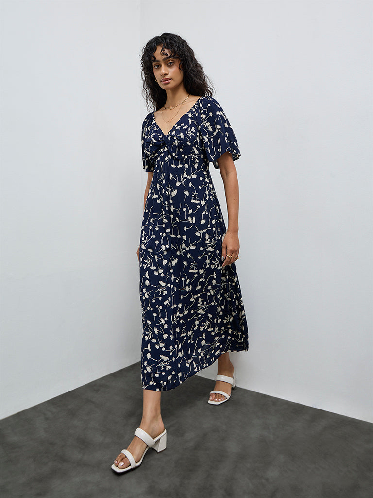 Buy LOV Navy Floral A-Line Dress from Westside