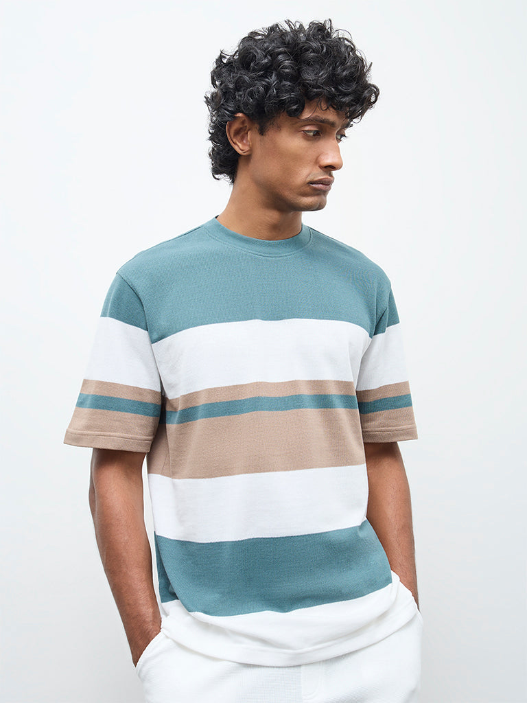 Buy WES Lounge Multicolour Striped Relaxed-Fit Cotton T-Shirt from Westside