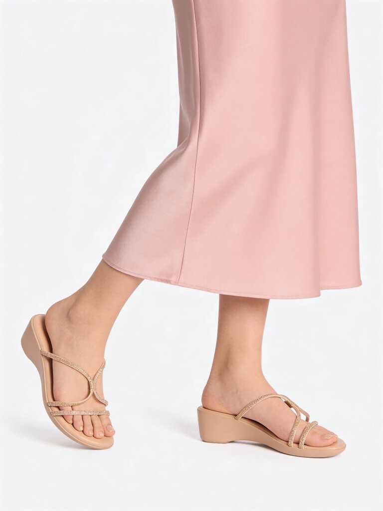Buy LUNA BLU Rose Gold Crystal-Detailed Wedge Sandals from Westside